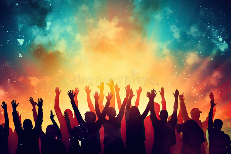 Diverse Group of People Celebrating with Their Hands in the Air Stock ...