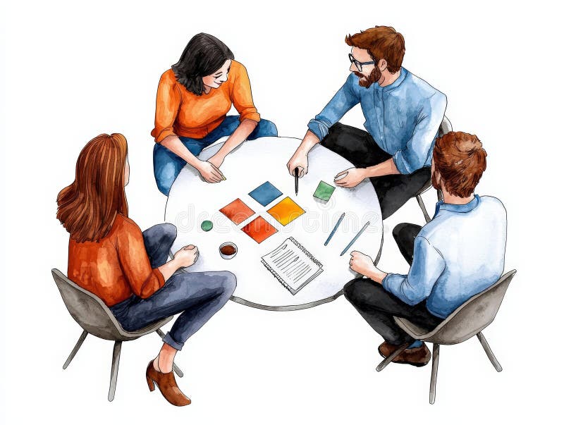 A Diverse Group of People Collaborating Around a Table with Colorful ...
