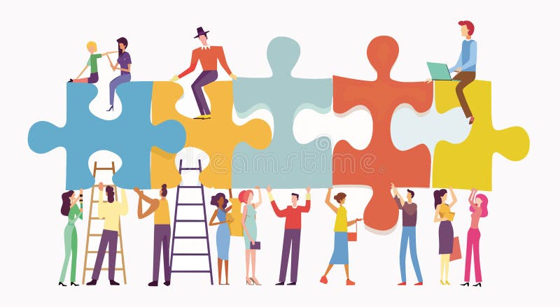 A Diverse Group of People Collaboratively Assemble a Large Jigsaw ...