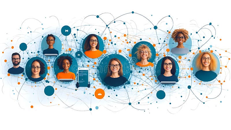 Diverse Group of People Connected by a Network of Lines and Dots ...