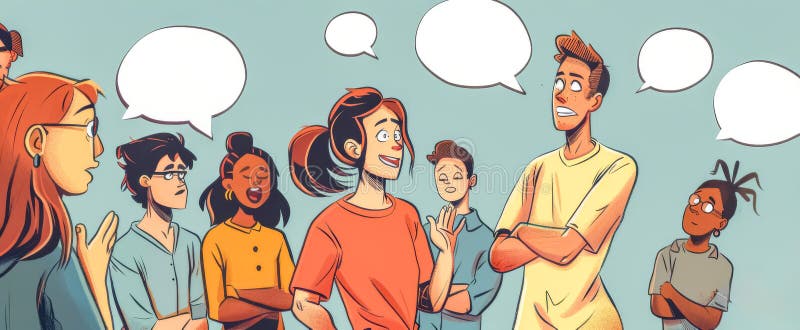 Diverse Group of People Discussing and Sharing Ideas with Speech ...