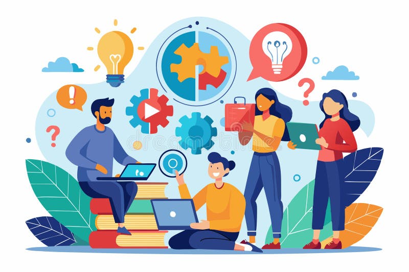 A Diverse Group of People Engages in Collaborative Problem Solving Using Laptops and Tools ...