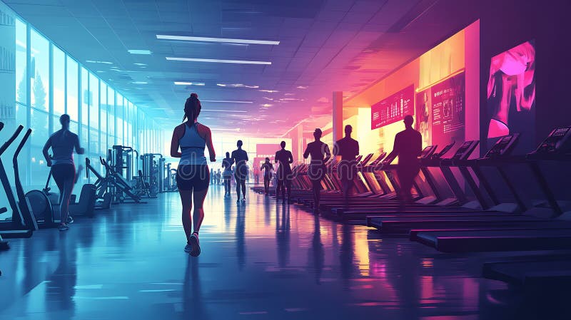 A Diverse Group of People Exercise and Use Cardio Equipment in a Modern ...