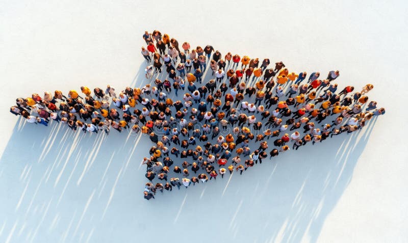Diverse Group of People Forming Arrow Shape on White Background Stock ...