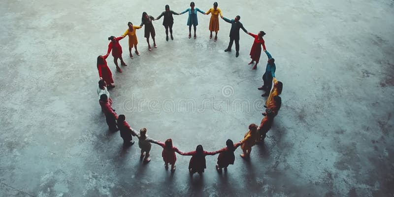 Diverse Group of People Forming a Circle Holding Hands in Unity and ...