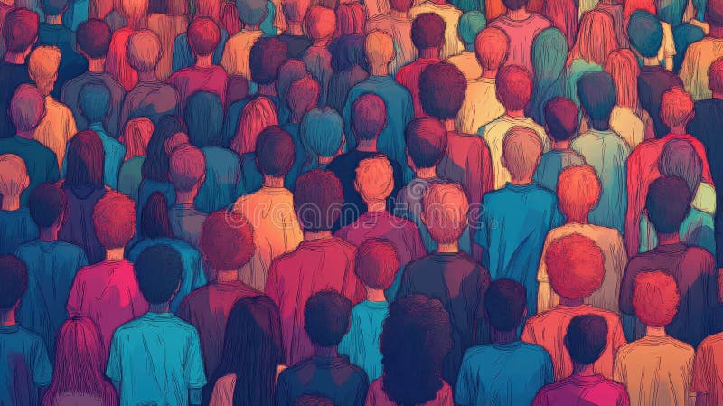 Diverse Group of People Gathered Facing Forward in Colorful Crowd ...