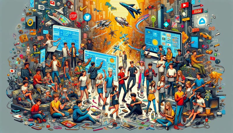 Diverse Group of People Gathered in Front of Computer Screen Stock ...