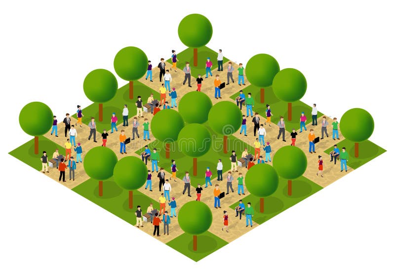Diverse Crowd Gathering in Urban Park Setting Stock Illustration ...