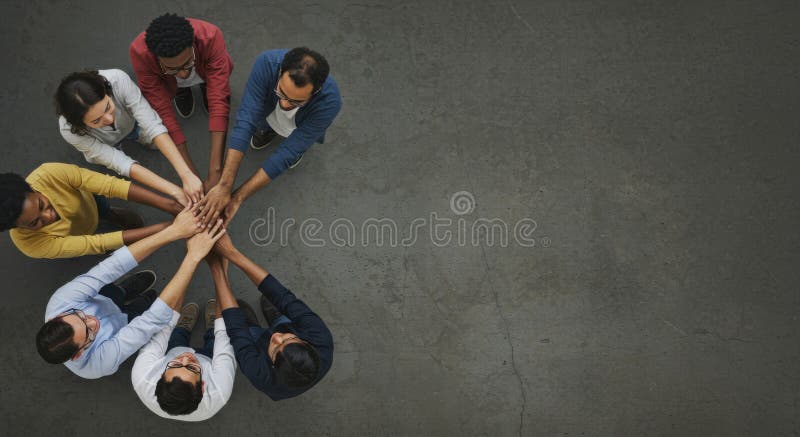 Diverse Group of People with Hands Stacked in Unity, Top-down View on ...
