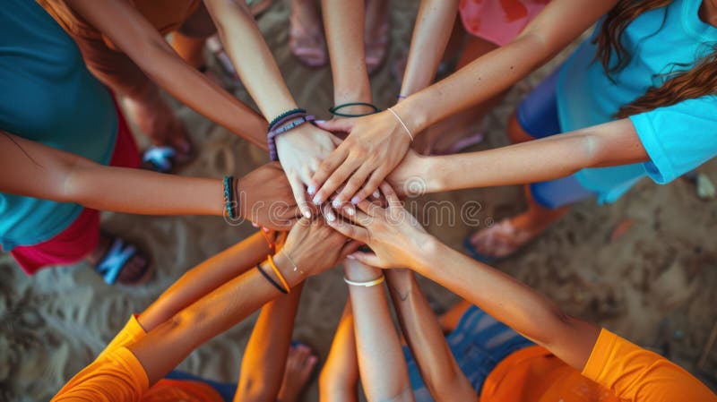 A Diverse Group of People Holding Hands in a Circle, Symbolizing Stock ...