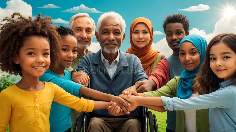 Diverse Group of People Holding Hands in Unity Outdoors ...