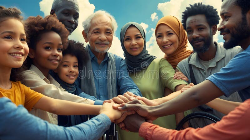 Diverse Group of People Holding Hands in Unity Outdoors ...