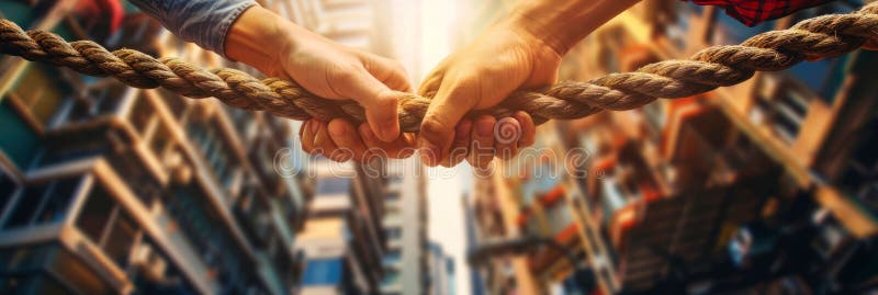 Diverse Group of People Holding Onto a Sturdy Rope Together ...