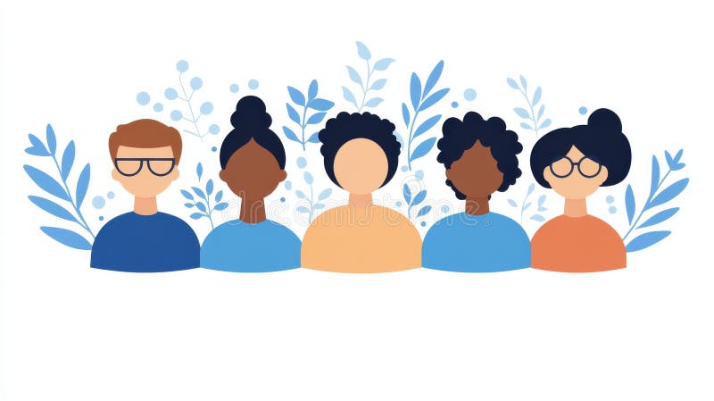 Diverse Group People Icons Teamwork Collaboration Unity Flat Blue Brown ...