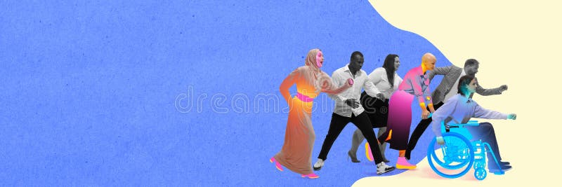 Diverse Group of People, Including Individuals in Wheelchairs and Various Ethnicities, Moving ...