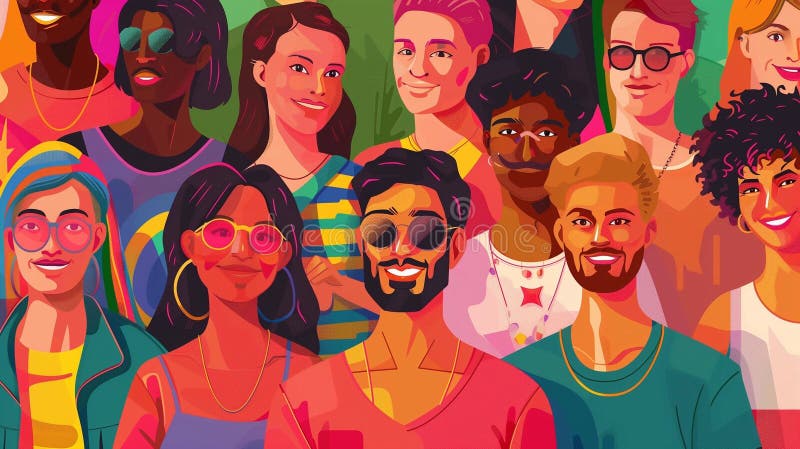 Diverse Group of People Lgbt in a Art Cartoon Style, Flat Color Stock ...