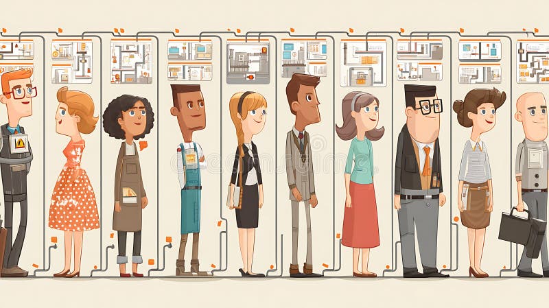 Diverse Group of People in Line Pixel Art Illustration Stock ...
