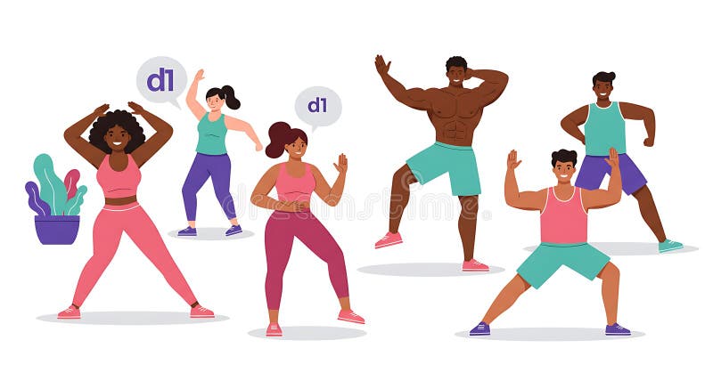 Diverse Group of People Performing Various Exercise Poses Stock ...