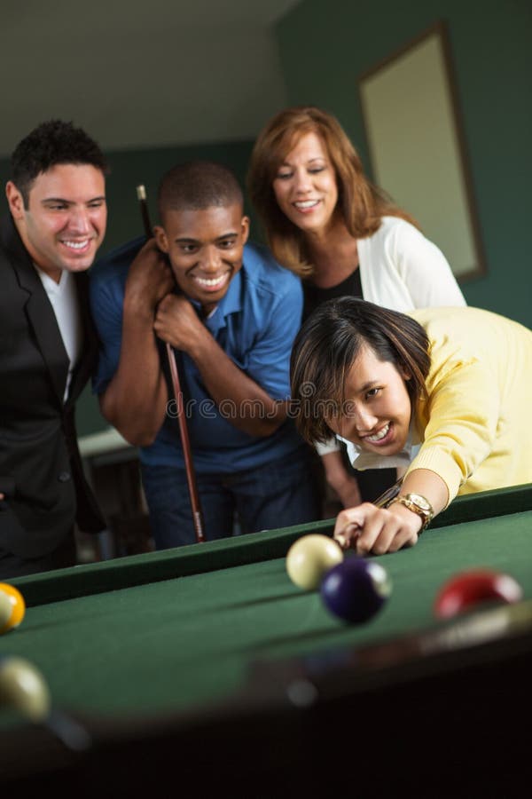 Diverse Group of People Playing Pool. Stock Image - Image of taking ...