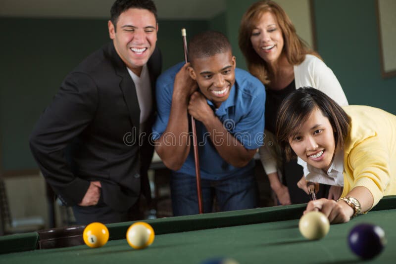 Diverse Group of People Playing Pool. Stock Image - Image of table ...