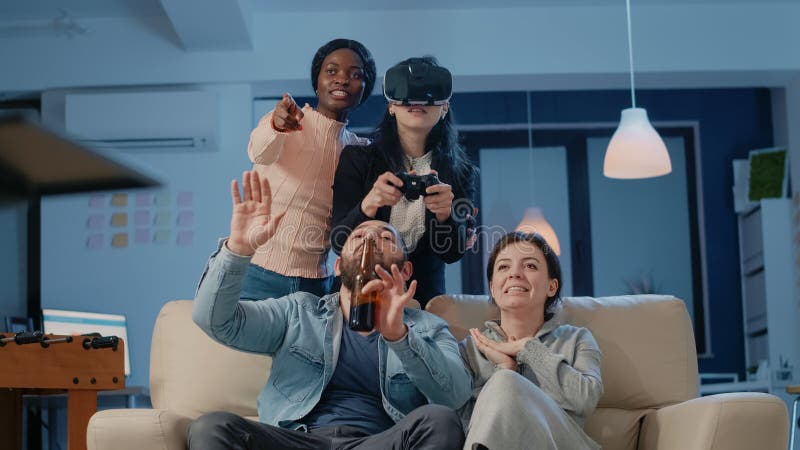 Diverse Group of People Playing Video Games with Vr Glasses Stock Photo ...