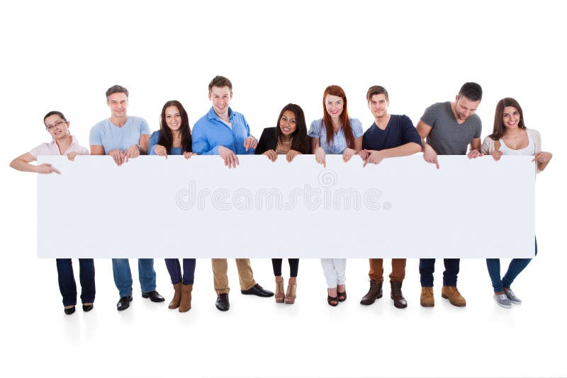 Diverse Group of People Presenting Banner Stock Image - Image of group ...