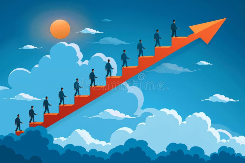 Diverse Group of People Progressing Quickly Upwards on Arrow Symbol ...