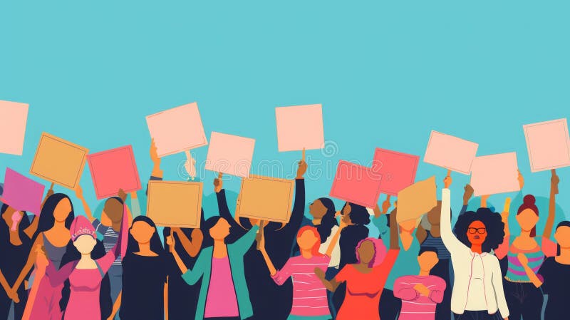 Diverse Crowd Protesting with Signs Stock Illustration - Illustration ...