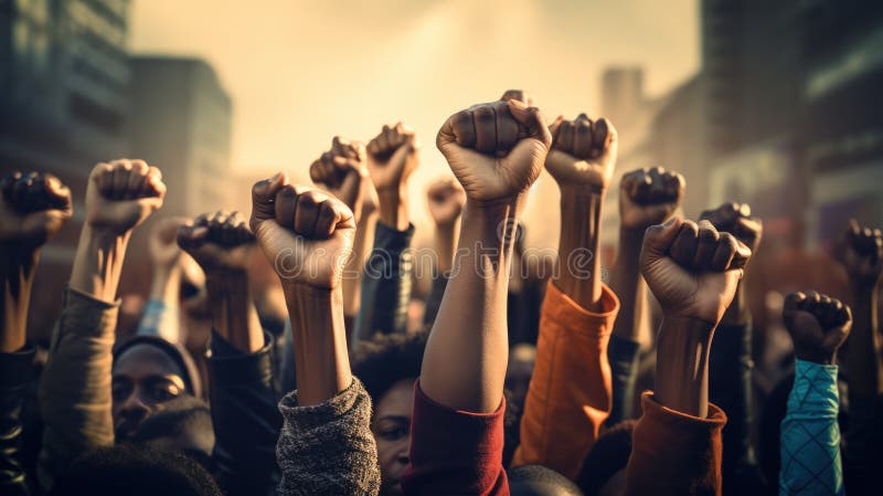 A Diverse Group of People Raising Their Fists in Unity Stock Photo - Image of fist, anger: 305985688