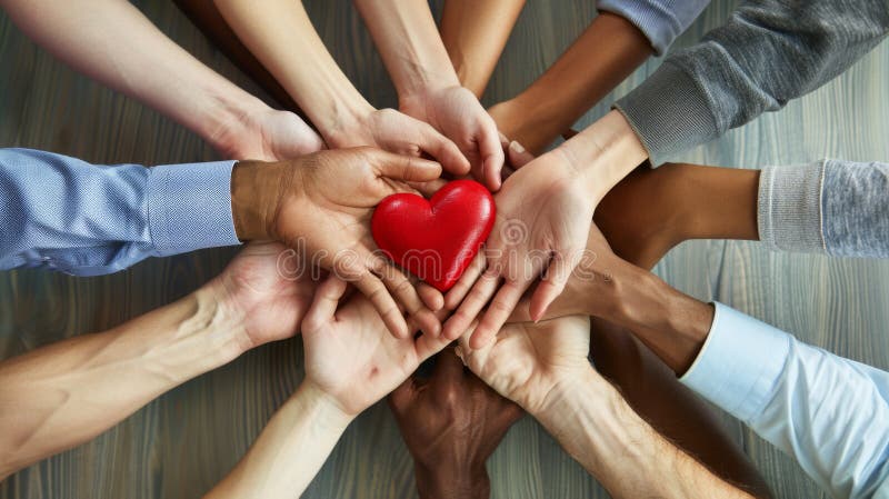 Diverse Group of People S Hands Coming Together To Support a Plush Red ...