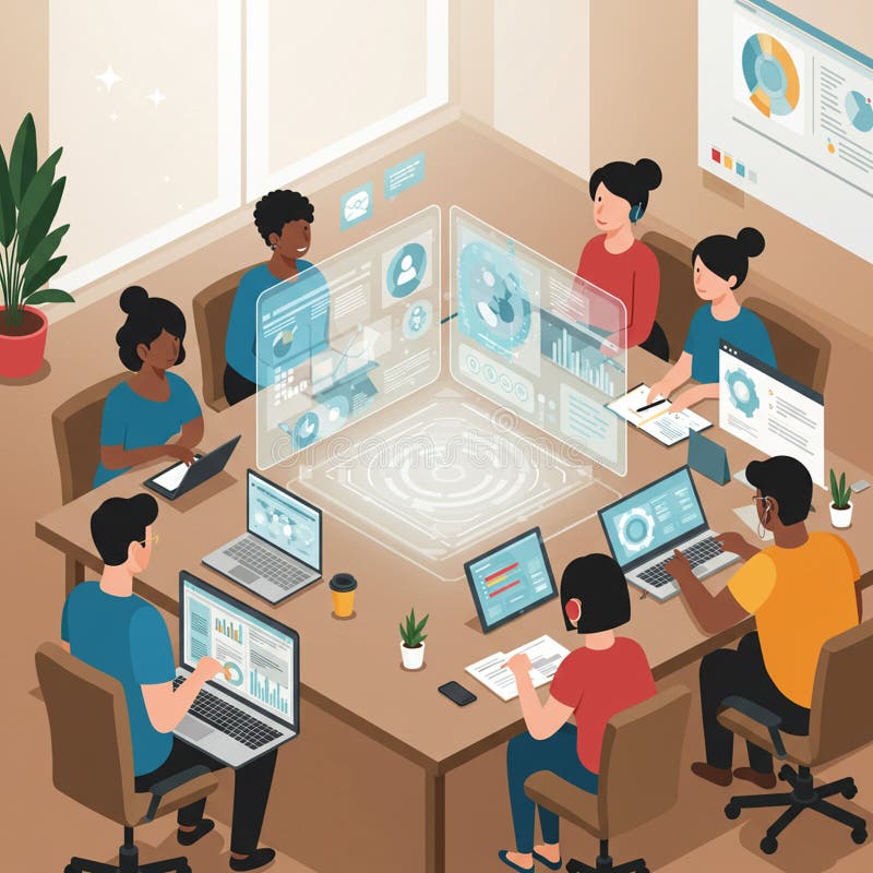 A Diverse Group of People Sit Around a Rectangular Table in a Modern ...