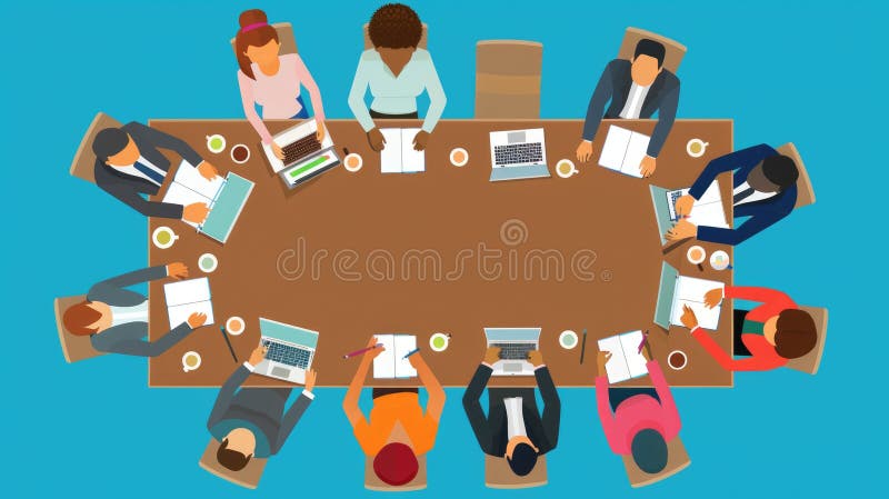 Diverse Group of People Sitting Around a Table Having a Meeting AIG535 ...