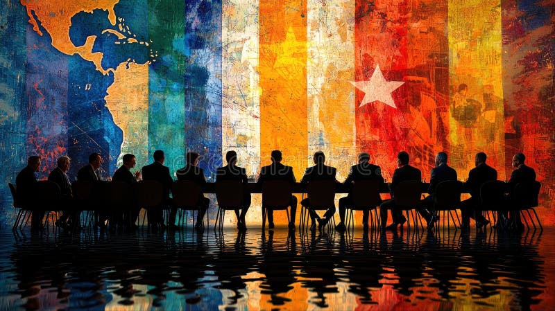 Diverse Group of People Sitting Together in Front of a Large American ...