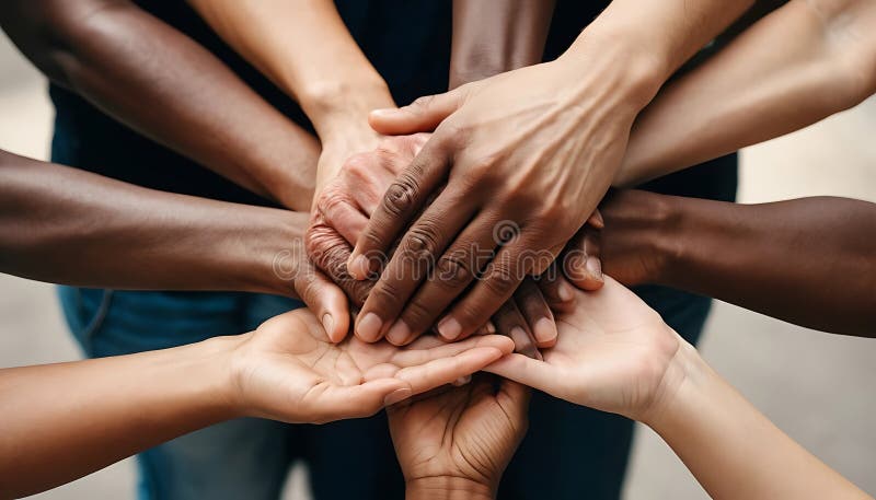 Diverse Group of People Stacking Hands Symbolizing Teamwork and Unity ...