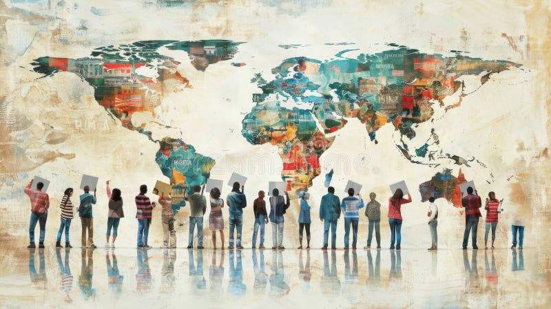 A Diverse Group of People Stand United in Front of a World Map ...