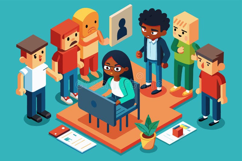 Diverse Group of People Standing Around a Computer, Engaging in ...