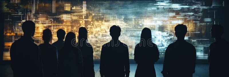 A Diverse Group of People Stands Together, Captivated by an Abstract AI ...