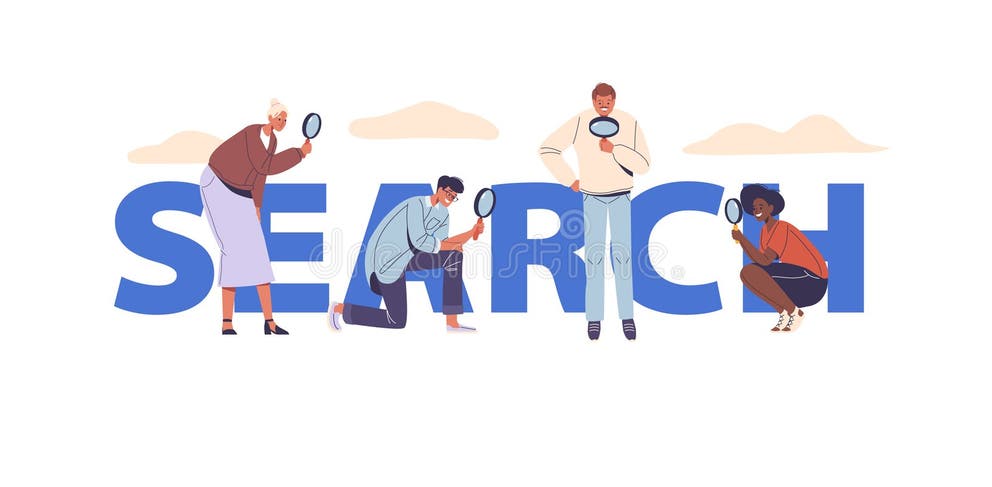 Diverse Group of People Using Magnifying Glasses To Search Information ...