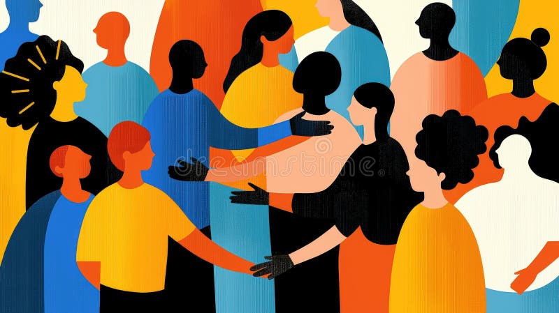 Diverse Group of People in Vibrant Colors Stock Illustration ...