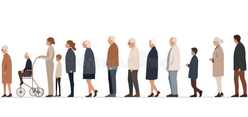 Diverse Group of People Waiting in Line - Vector Illustration Stock ...