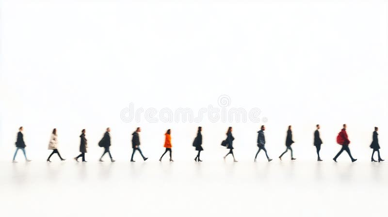 Diverse Group of People Walking Against a White Backdrop, Representing ...