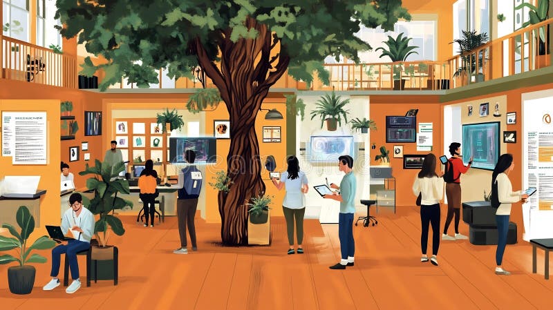 Diverse Group of People Working and Studying Together in a Modern ...