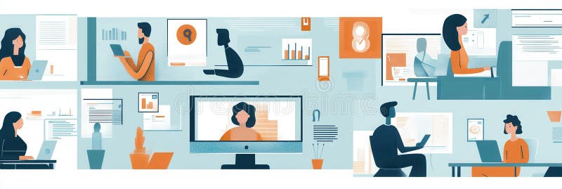 A Diverse Group of People Works Intently at Their Desks, Using ...