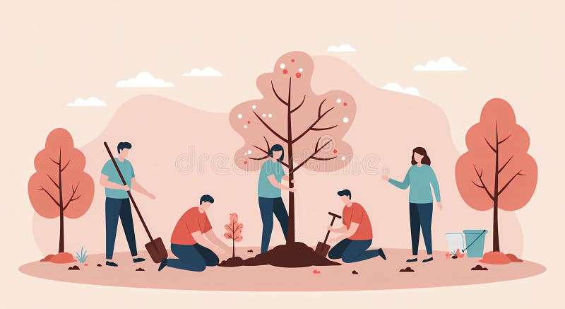 Diverse Group Planting Trees in a Park Supporting Environmental ...