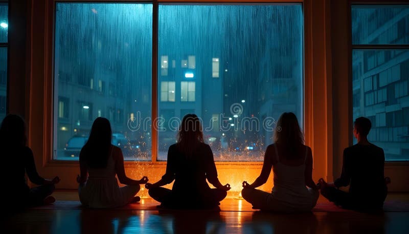 Diverse Group Practicing Guided Meditation at Serene Wooden Studio ...