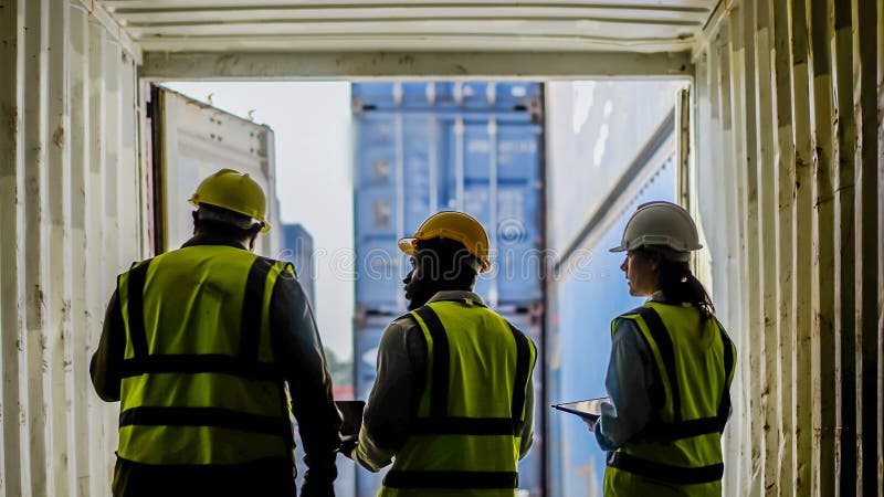 Diverse Group of Professional Dock Workers in a Container Terminal ...