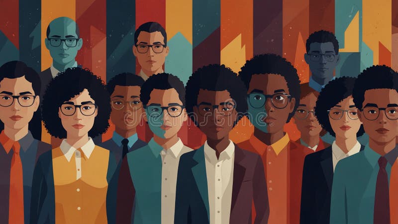 Diverse Group of Professional Individuals Standing Together in Abstract ...