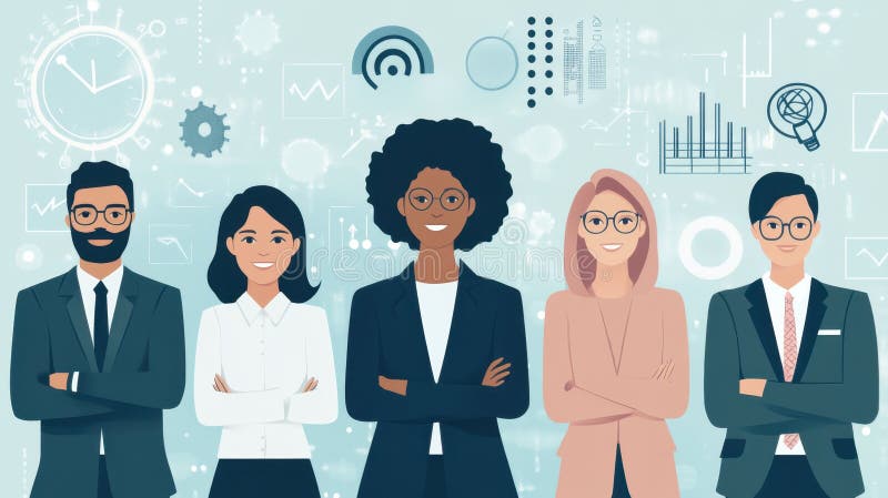 Diverse Group of Professionals in Business Attire with Data Graphics ...