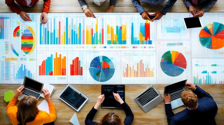 Diverse Group of Professionals Collaborating with Data Visualization ...