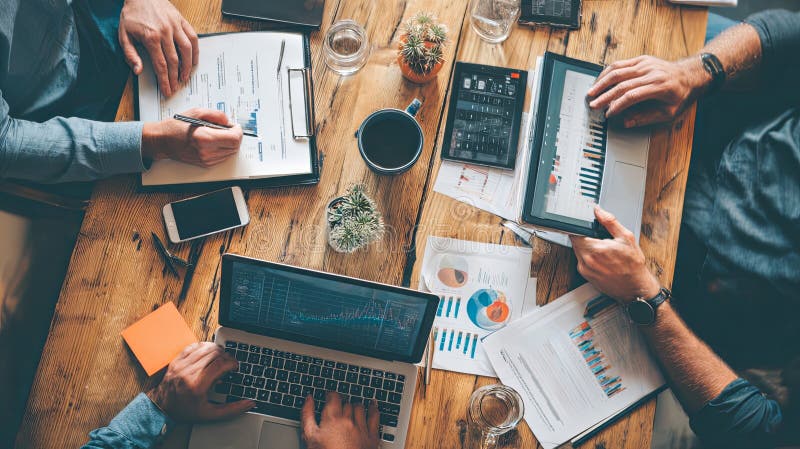 Business Team Meeting with Laptops at Table Stock Image - Image of ...